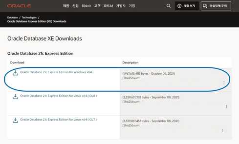 DBMS 설치하기(오라클 21c XE, MySQL) - Snug Archive